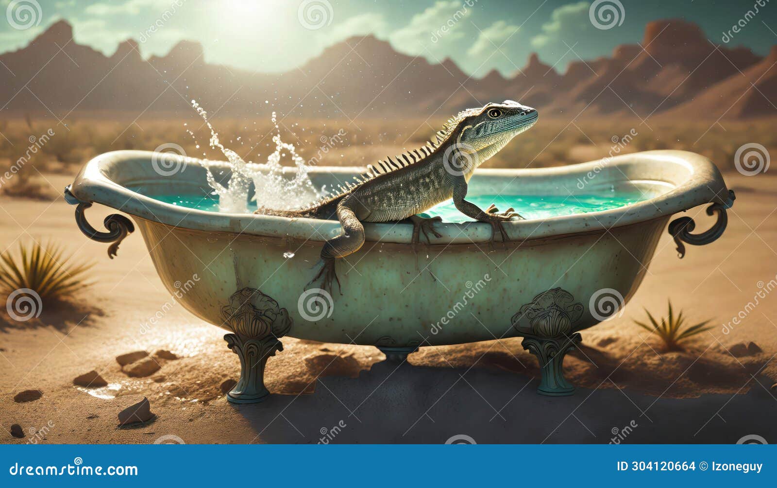 A Lizard Taking a Bath in an Antique Tub in the Middle of the Desert ...