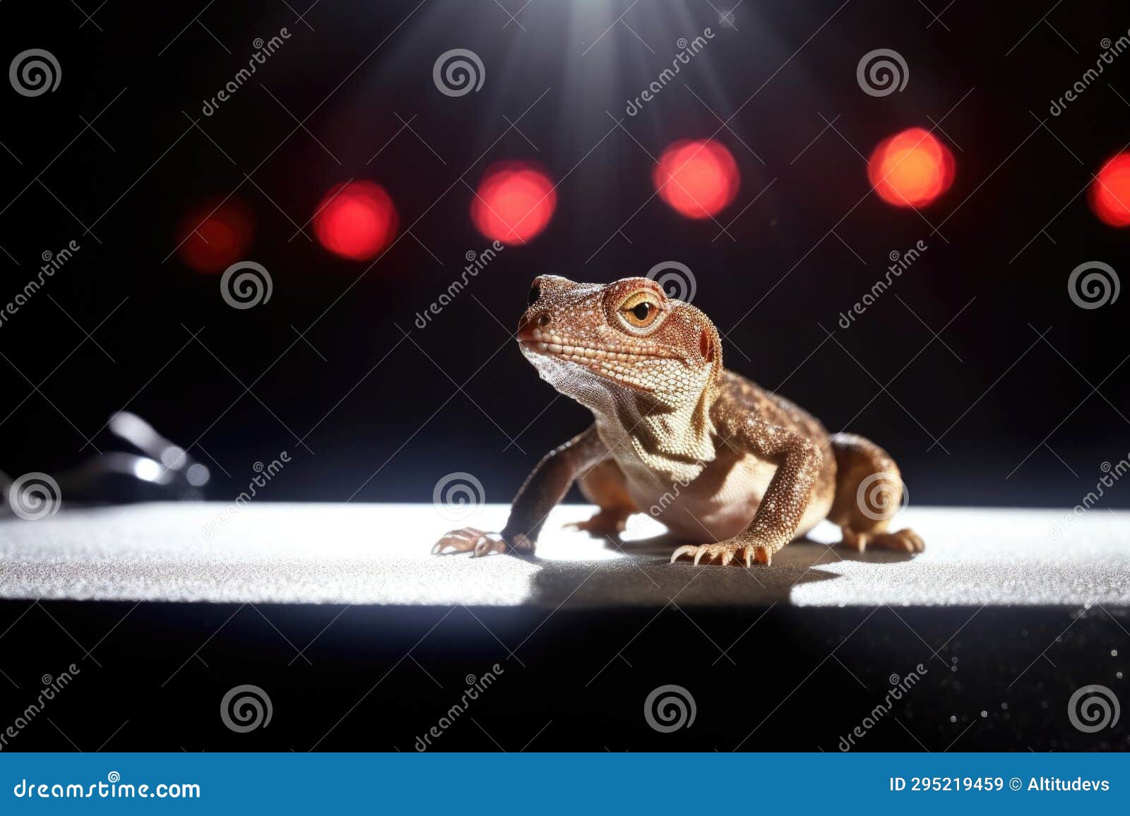 A Lizard Under Spotlights on a Judges Table Stock Image - Image of ...