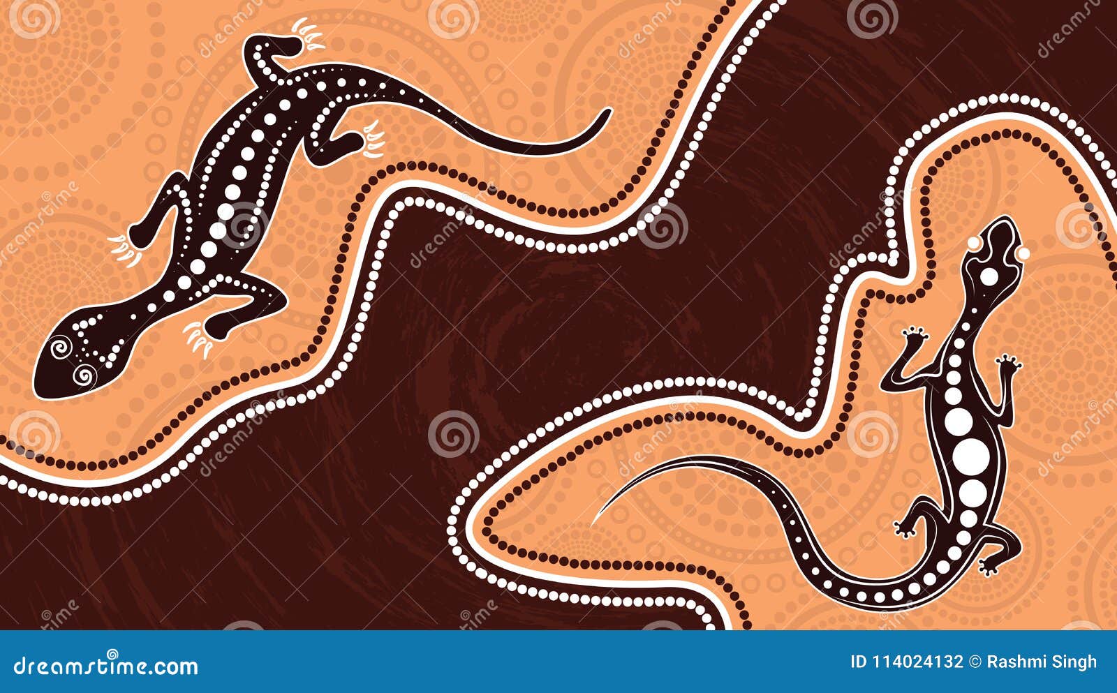 Lizard Vector, Aboriginal Art Background with Lizard, Landscape Based ...