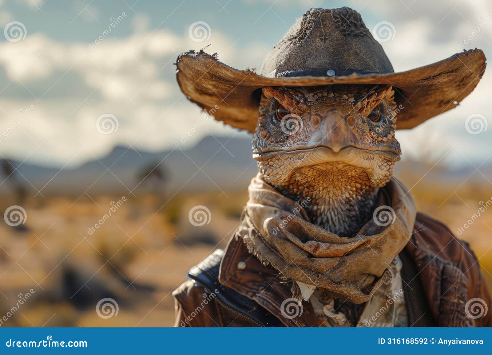 A Lizard Wearing a Cowboy Hat and Scarf Stock Photo - Image of animals ...