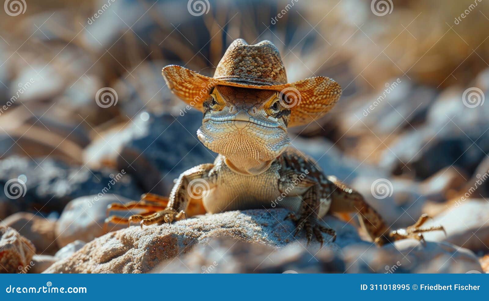 A Lizard Wearing a Cowboy Hat Sitting on a Rock Stock Image - Image of ...