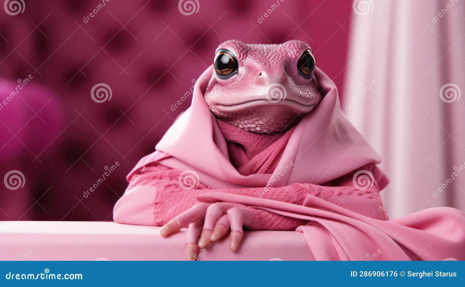 A Lizard Wearing a Pink Scarf and Sitting on a Table. Generative AI ...