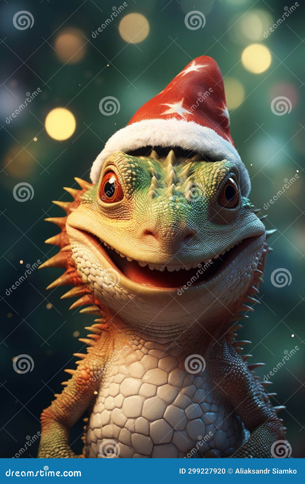 A Lizard Wearing a Santa Hat Stock Illustration - Illustration of ...