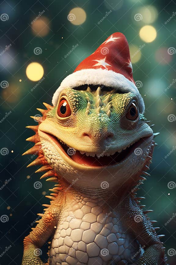 A Lizard Wearing a Santa Hat Stock Photo - Image of reptile, funny ...