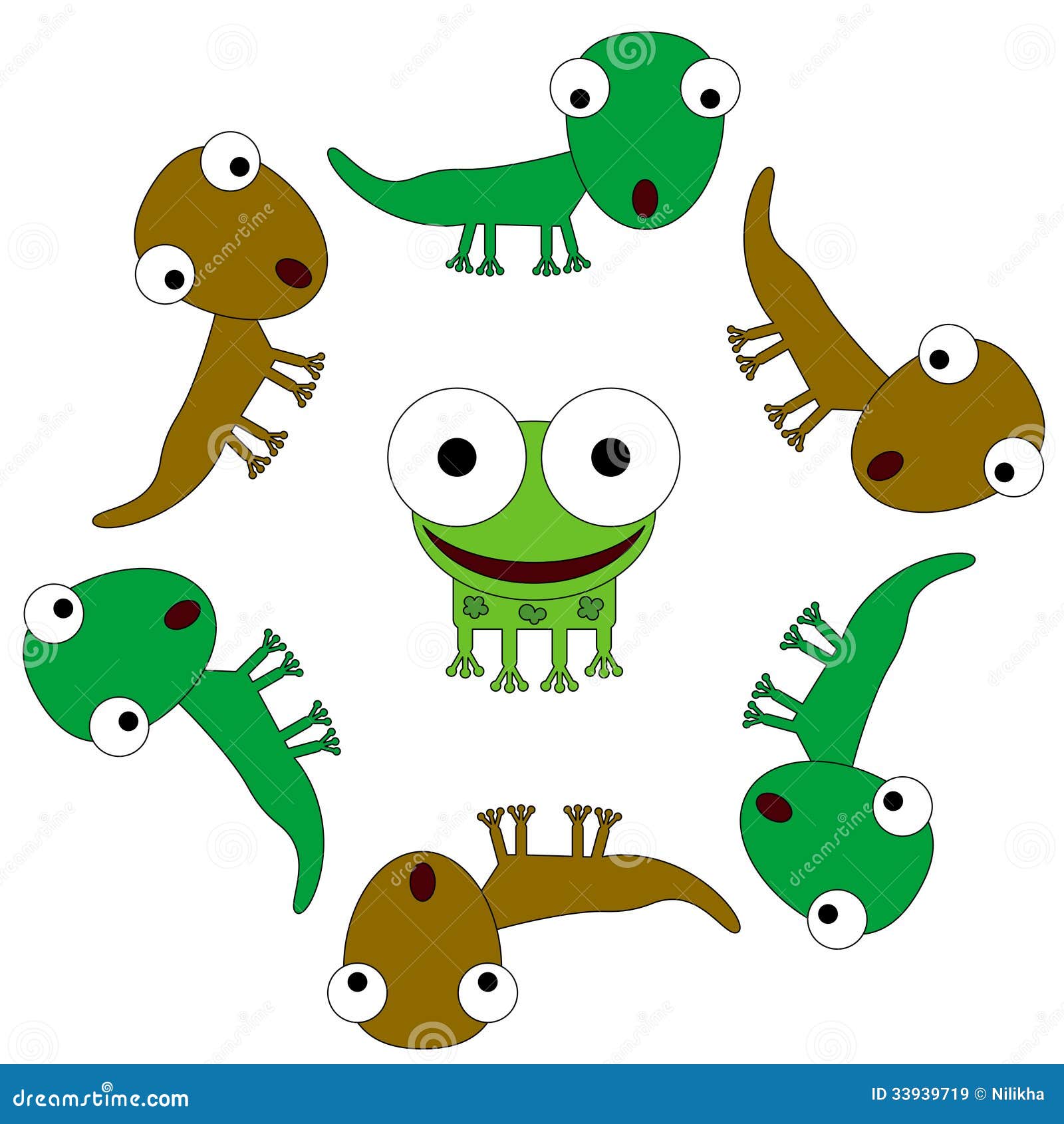 Frog And Lizards. Set Of Hand Drawn Watercolor Illustration Of Swamp ...