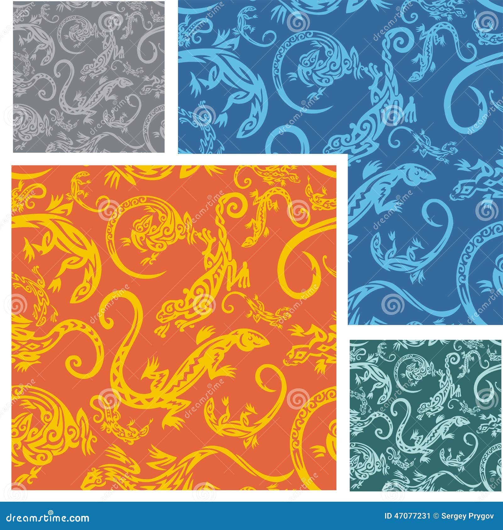 Lizards - Seamless Pattern Set. Stock Vector - Illustration of grunge ...