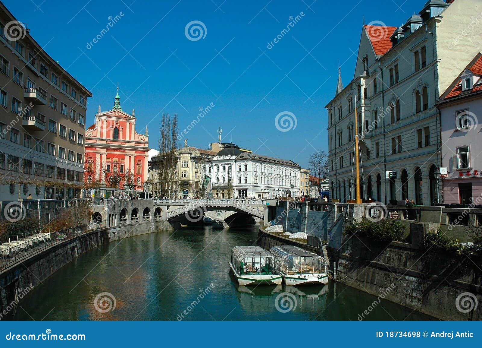 Ljubljana town center stock photo. Image of tromostovje - 18734698