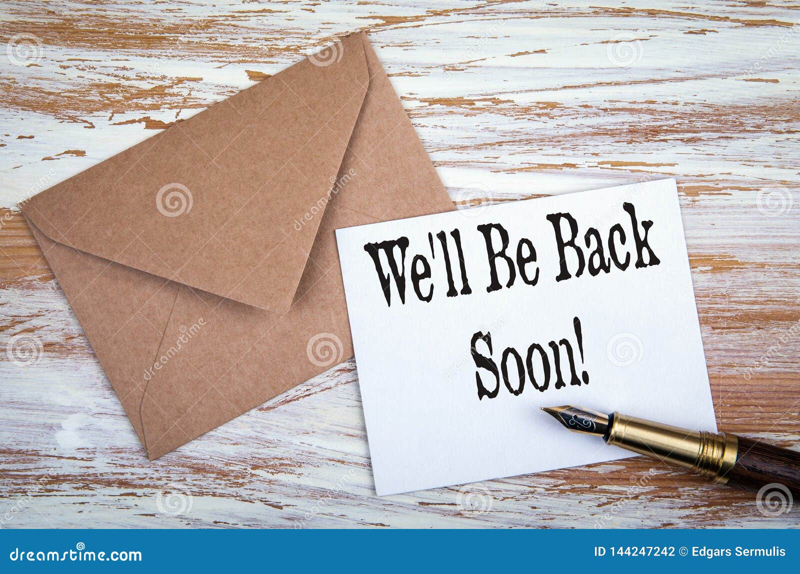 We`ll Be Back Soon. Paper Letter and Pen Stock Photo - Image of design ...