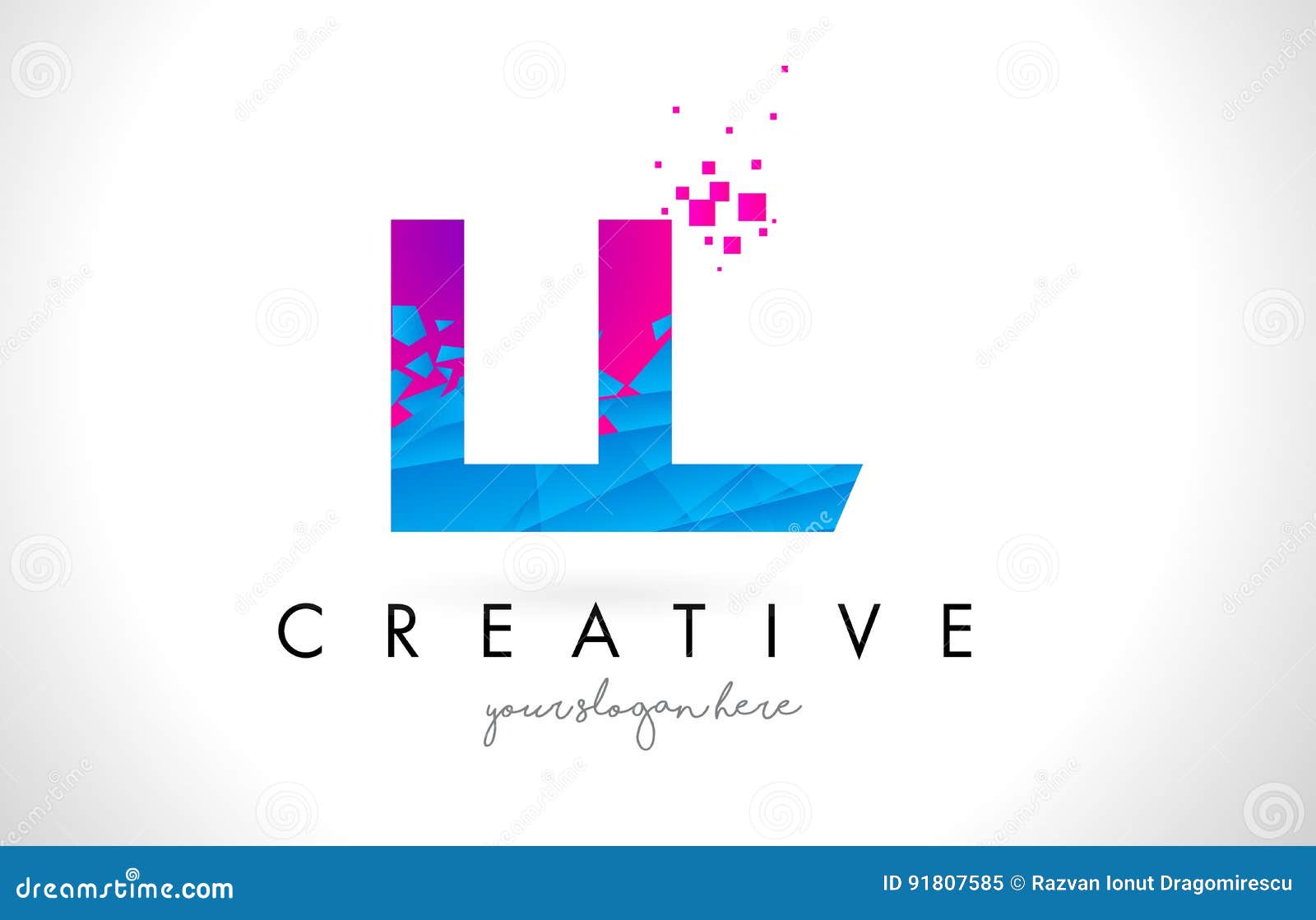 LL L Letter Logo with Shattered Broken Blue Pink Texture Design Stock ...
