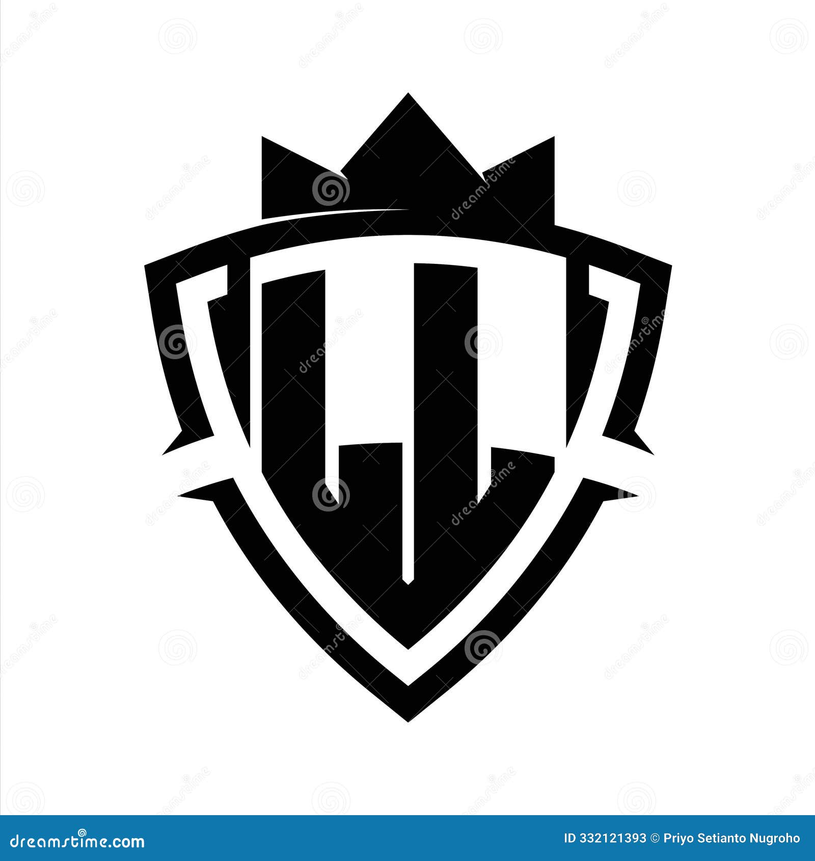 LL Letter Bold Monogram Triangle Curve Shield Shape with Crown Black ...