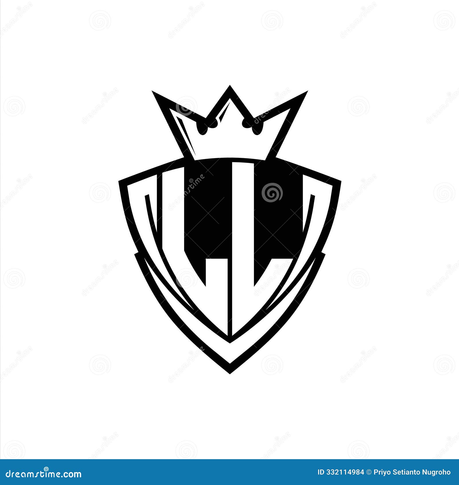 LL Letter Logo With Sharp Triangle Shield Shape With Crown Inside White ...