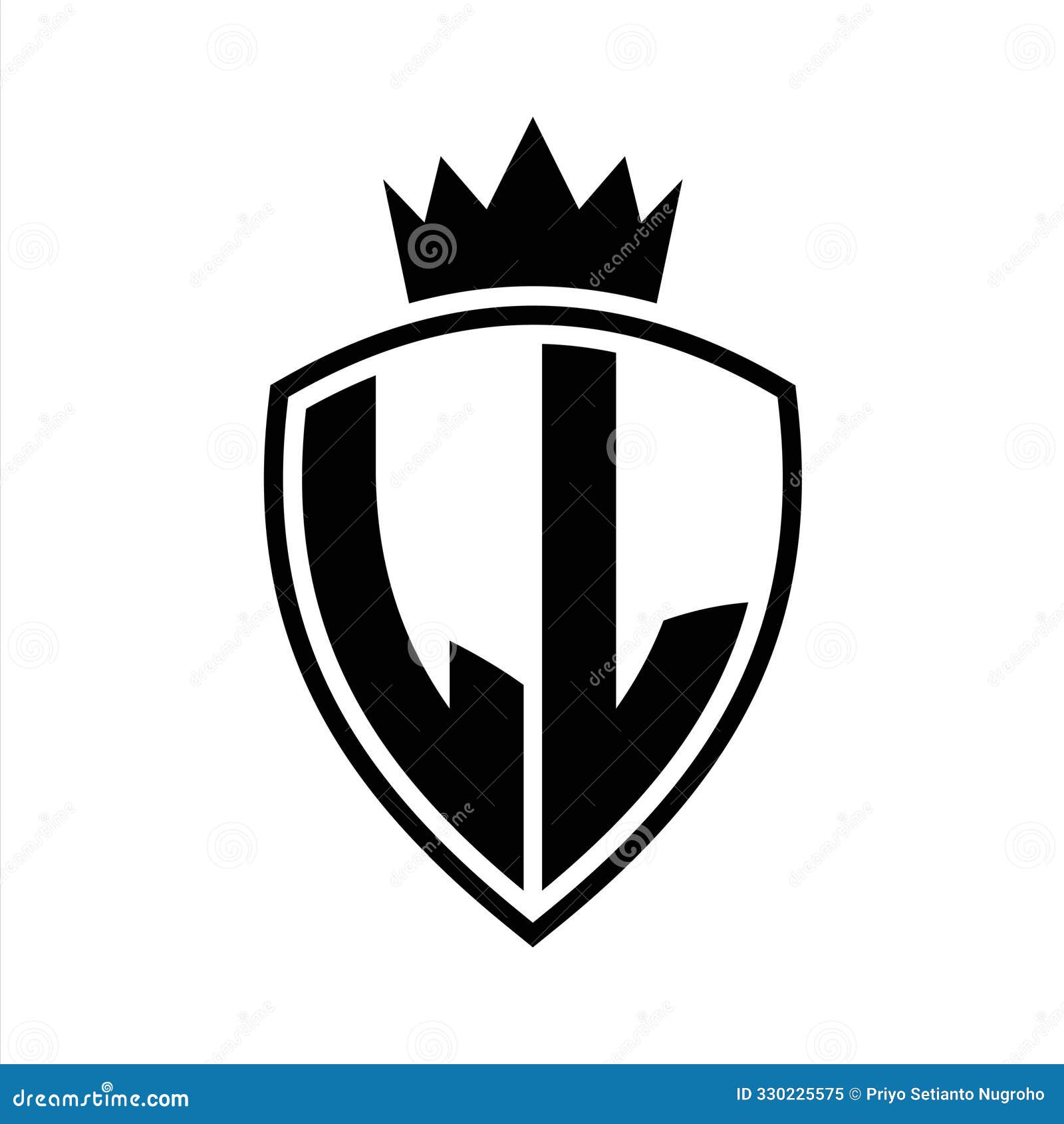 LL Letter Monogram Shield and Crown Outline Shape with Black and White ...