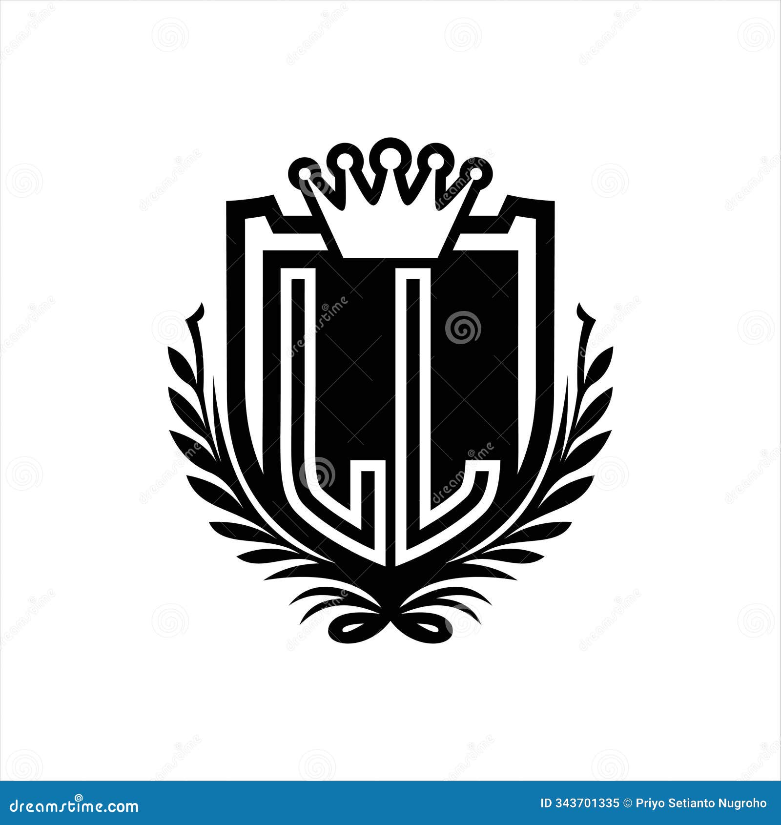LL Logo Heraldic Shield Shape With Crown, Vintage Crest On White ...