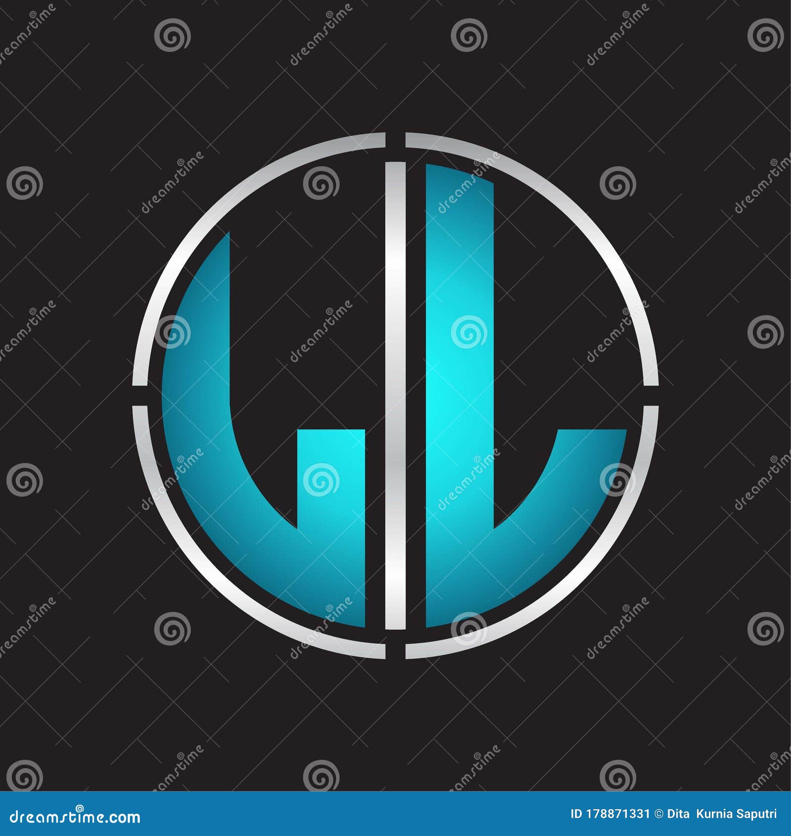 LL Logo Initial with Circle Line Cut Design Template on Blue Colors ...
