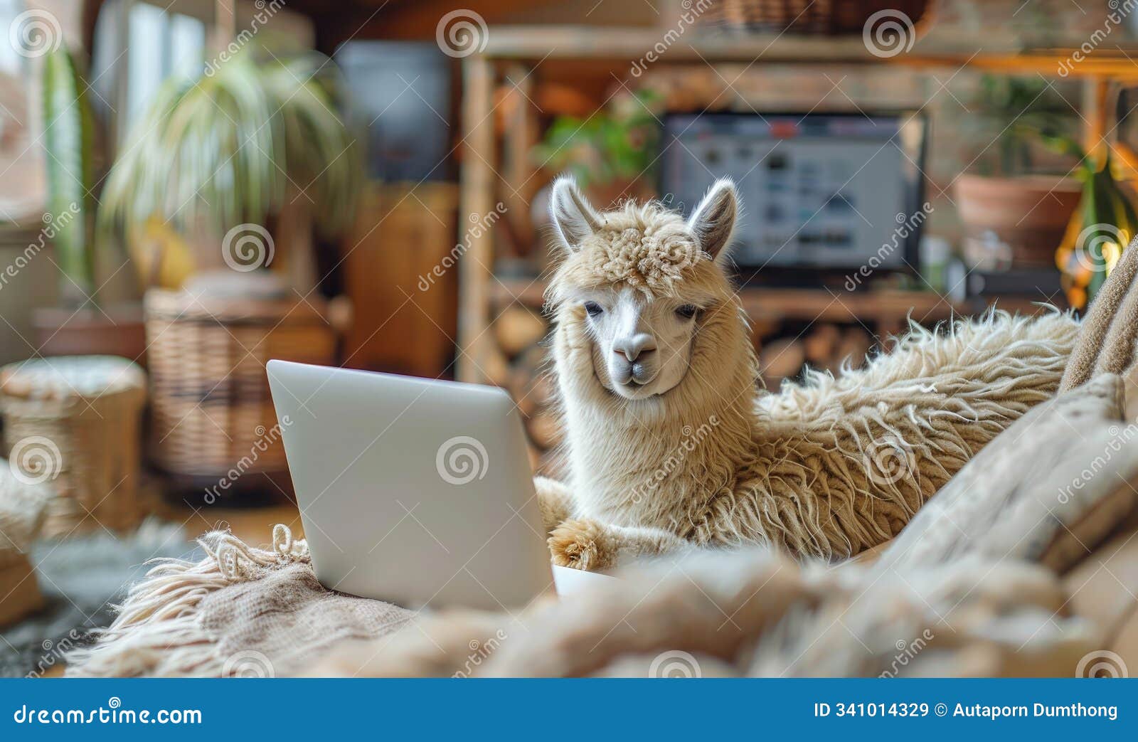 A Llama Attending a Virtual Meeting on a Laptop, Looking Utterly ...