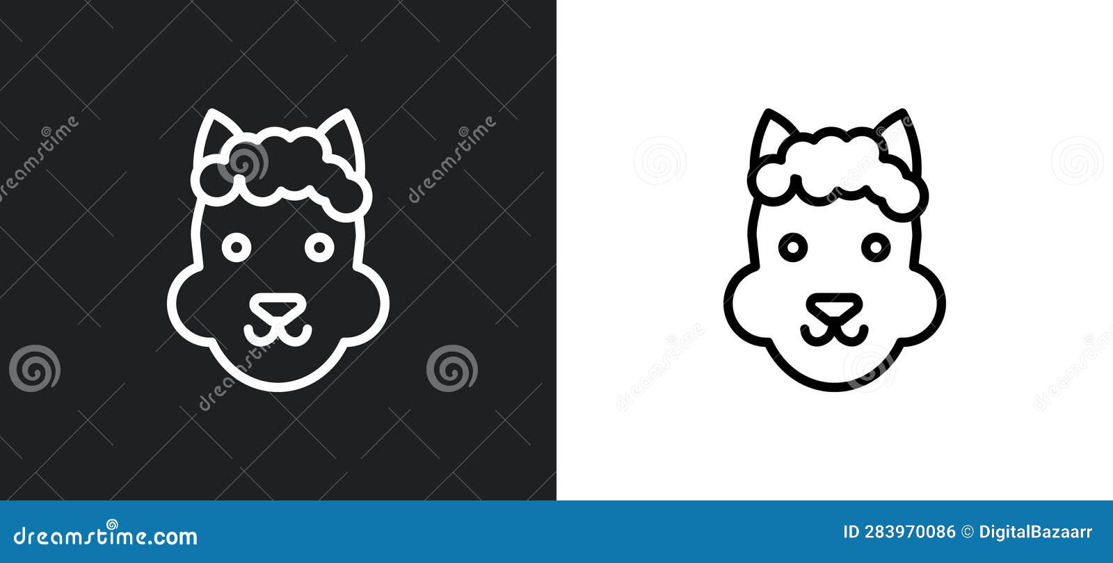 Llama Outline Icon in White and Black Colors. Llama Flat Vector Icon ...
