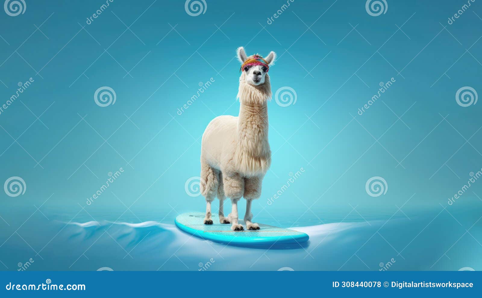 Llama on the Surfboard on Blue Background, Generative AI Stock ...