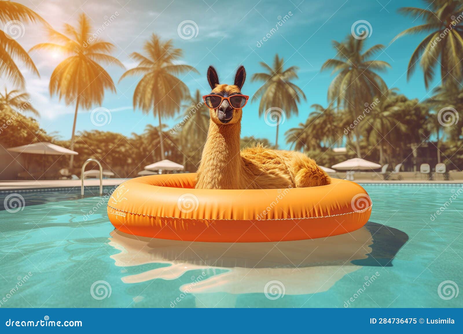 Llama with Float and Sunglasses Stock Illustration - Illustration of orange, funny: 284736475