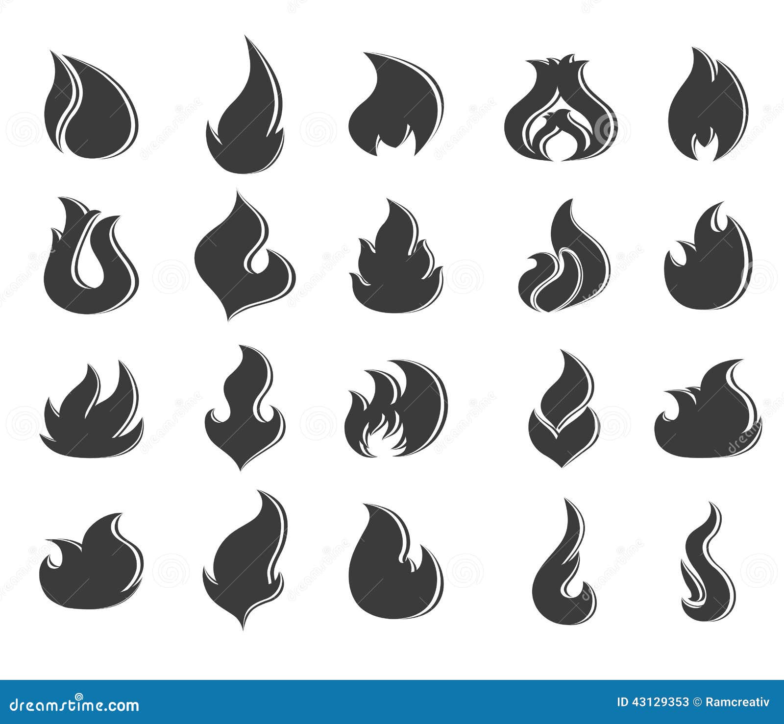 Llamas Del Fuego Sistema En El Fondo Blanco Ilustración Del Vector