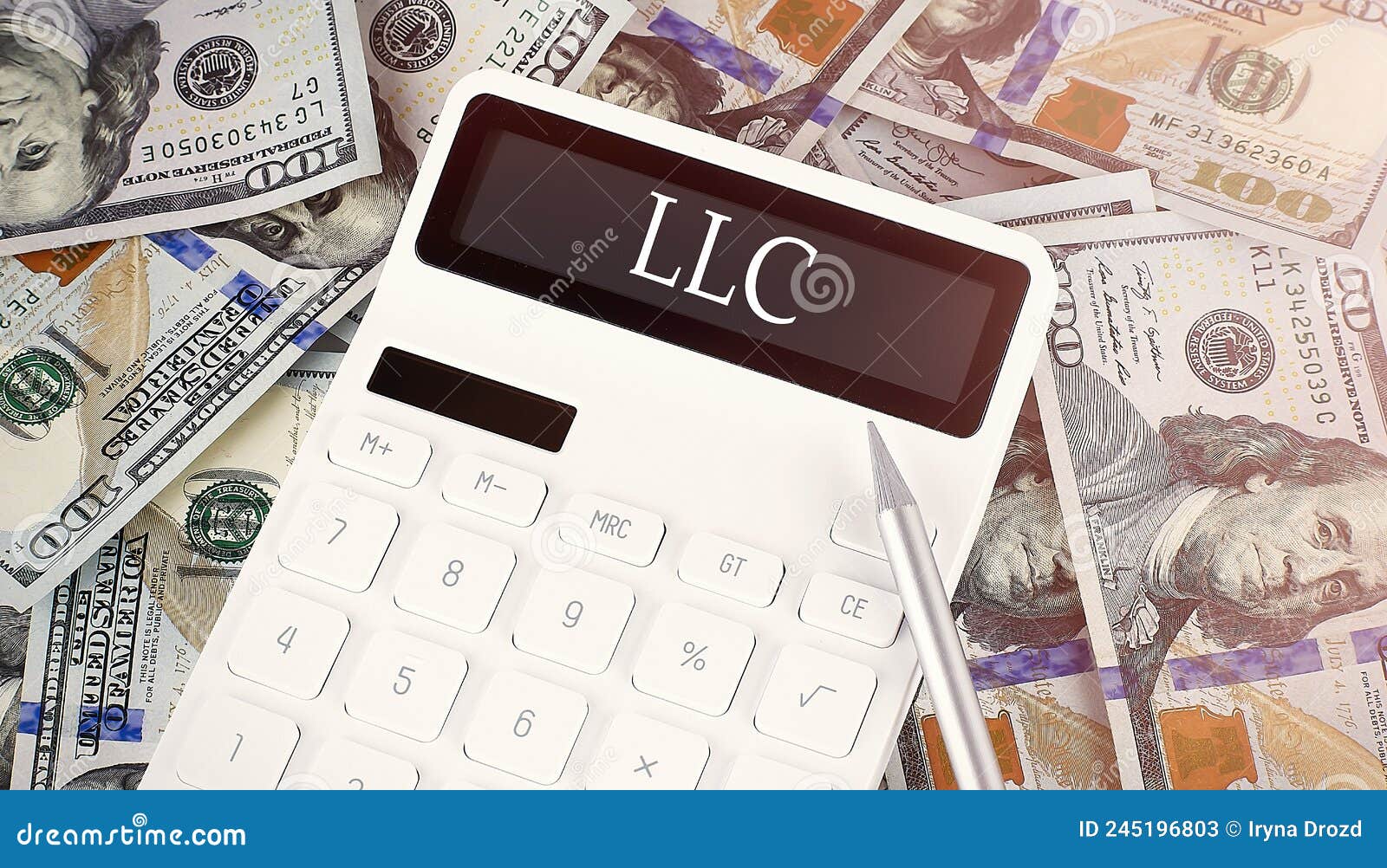 LLC Text on Display Calculator on Dollars Background Stock Image ...