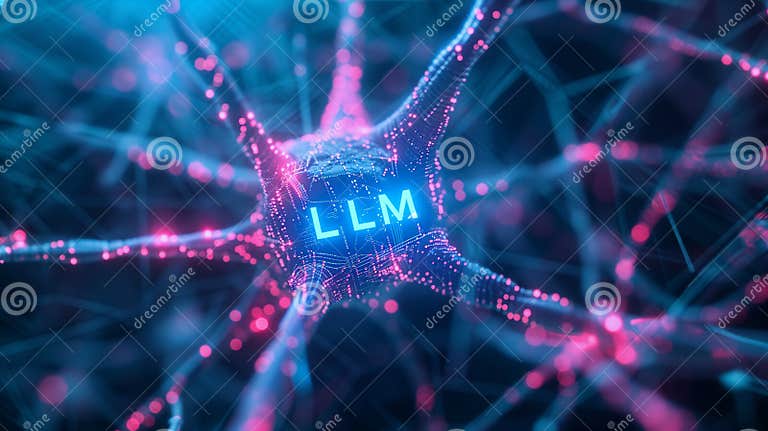 LLM Large Language Model Text and Background with Neural Network Stock Illustration ...