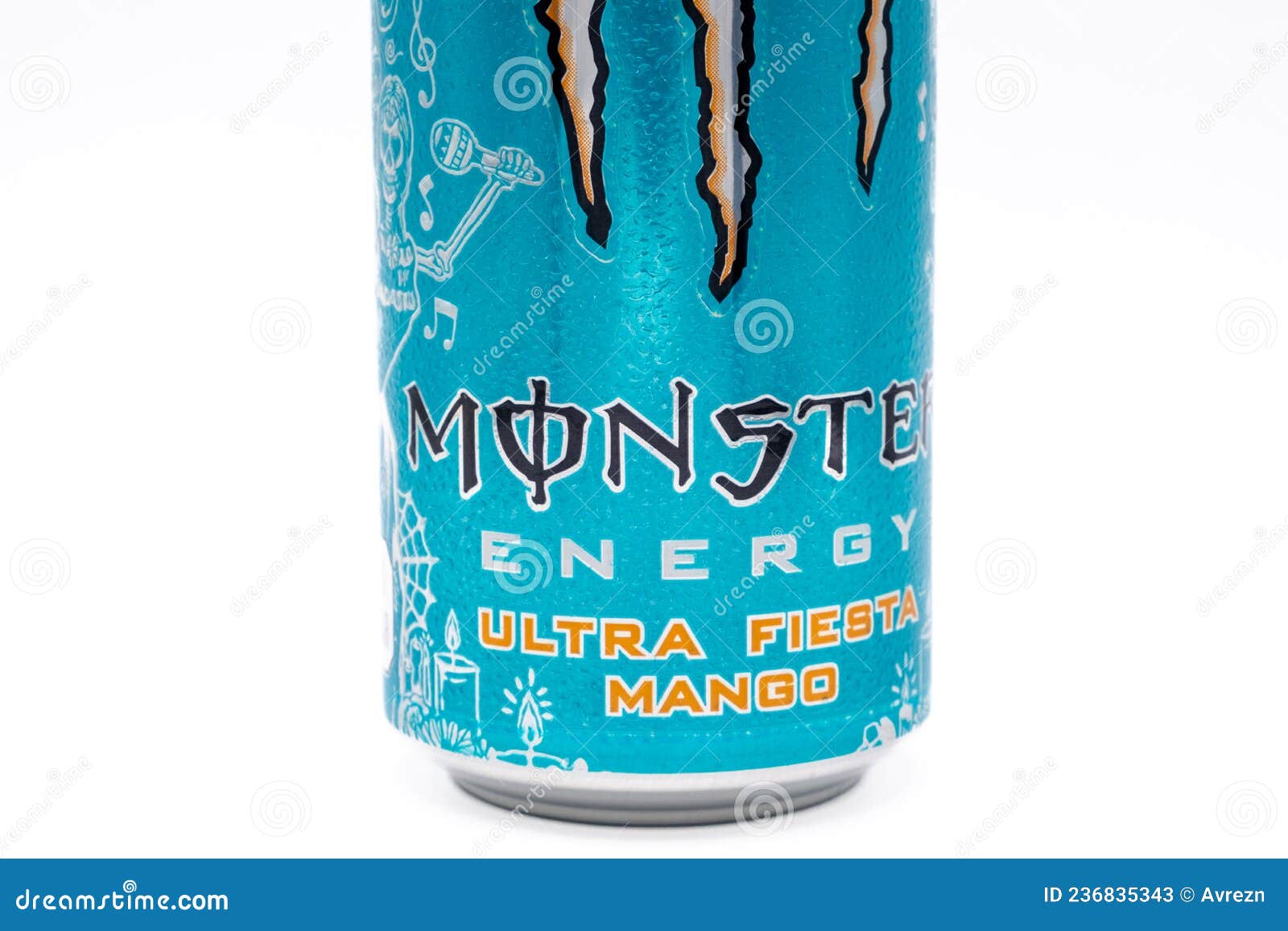 Lloret De Mar, Spain - 12.13.2021: Monster Energy Cyan Can with Mango ...