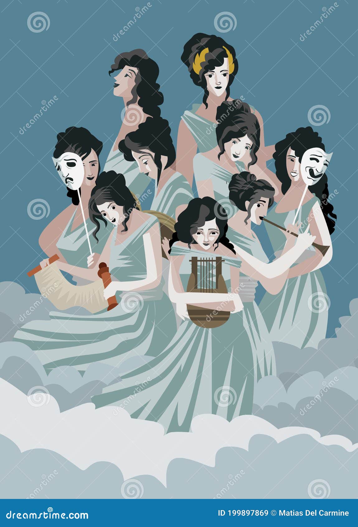 Greek Mythology Muses Goddesses on Sky Stock Vector - Illustration of ...
