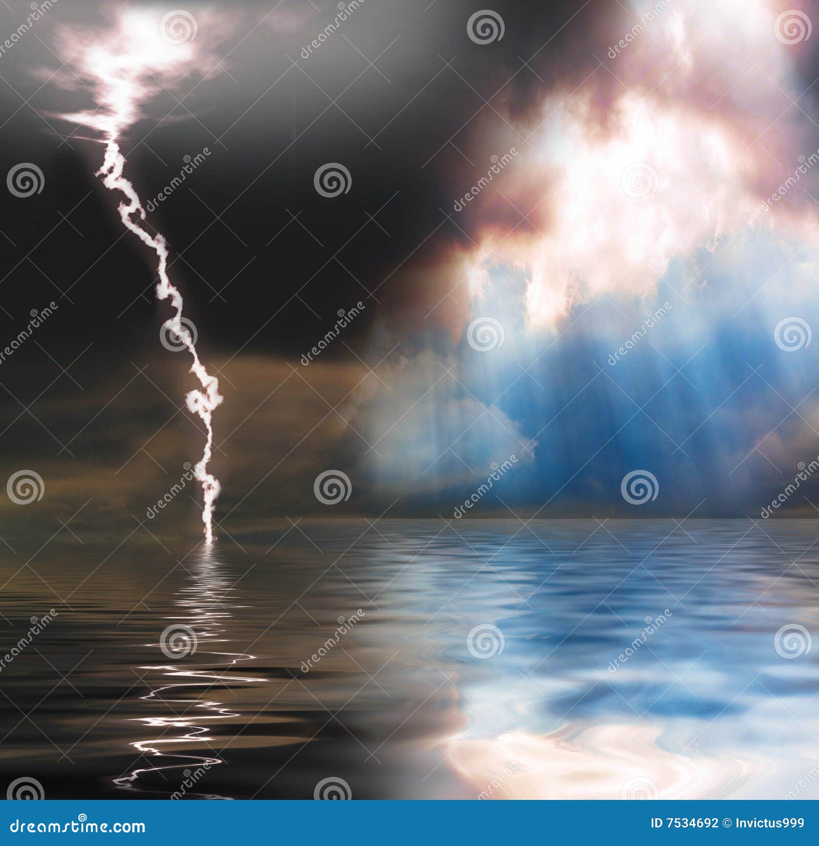 Lluvia, sol y relámpago foto de archivo. Imagen de océano - 7534692