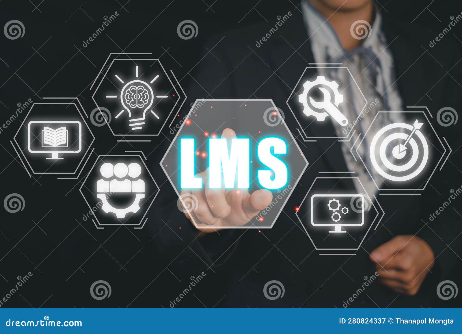 Business Person Hand Touching LMS Icon on Virtual Screen, Online ...