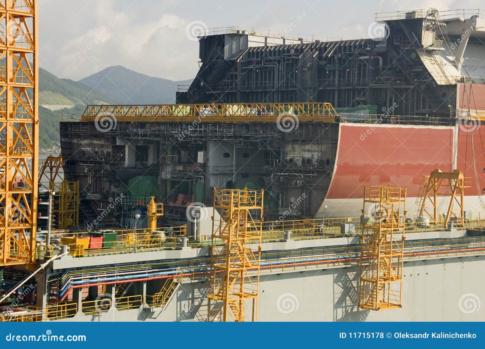 Shipyard Ship Repair, Stern Ship With Ship Chimney Funnel Deck Royalty ...