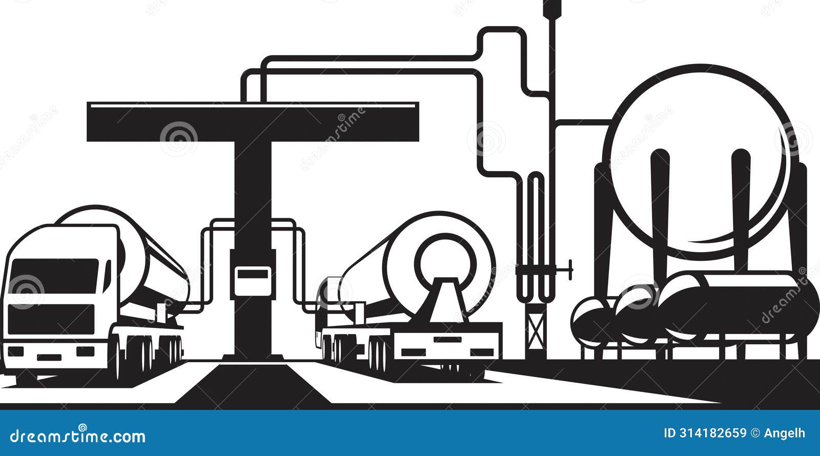LNG trucks loading station stock vector. Illustration of warehouse ...