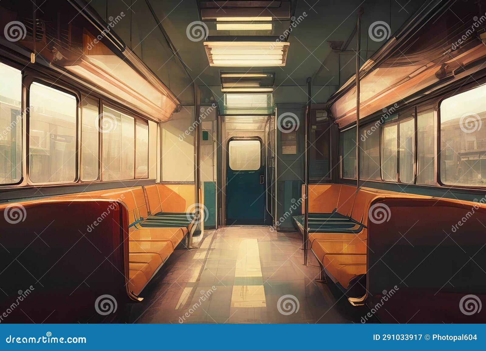 Lo-Fi Style Empty Train Interior: a Retro Journey in Simplicity. Stock ...