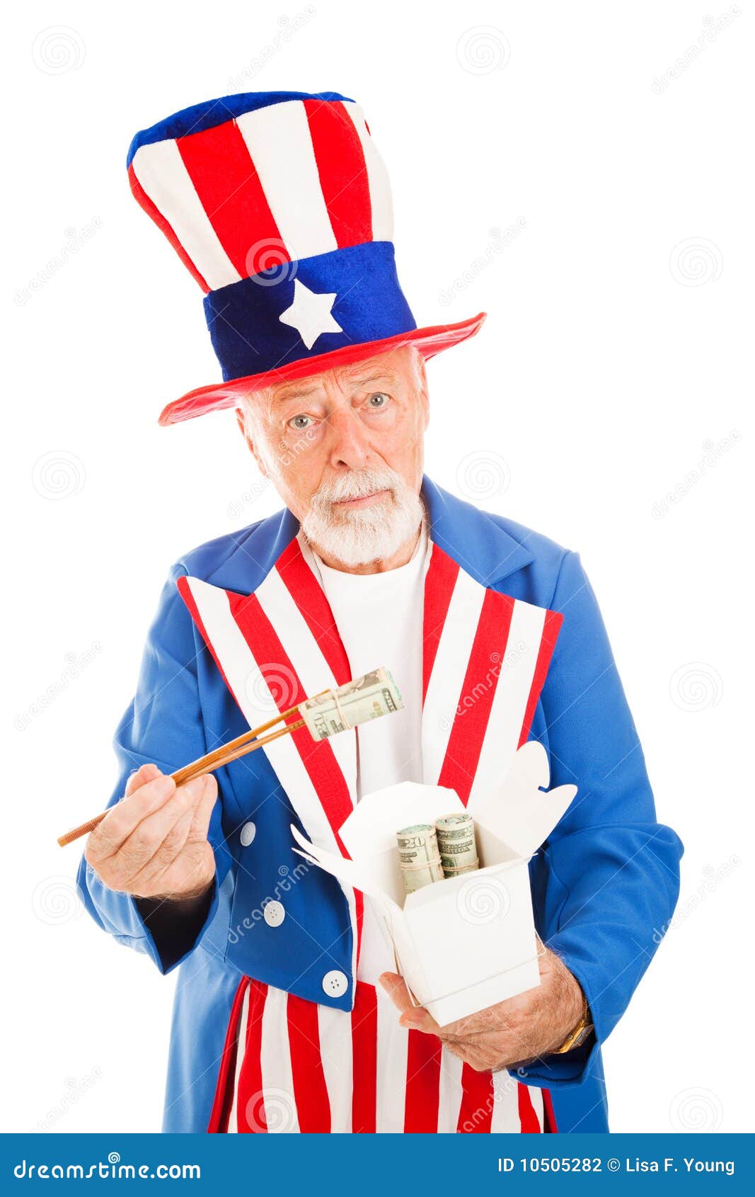 Lo Zio Sam mangia Dim Sum fotografia stock. Immagine di uomo - 10505282