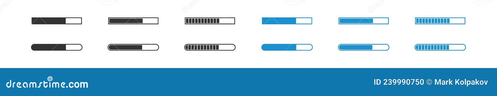 Load Bar Set. Loading Download Progress Isolated Black and Blue Icons ... Load Bar Set. Loading Download Progress Isolated Black and Blue Icons ...