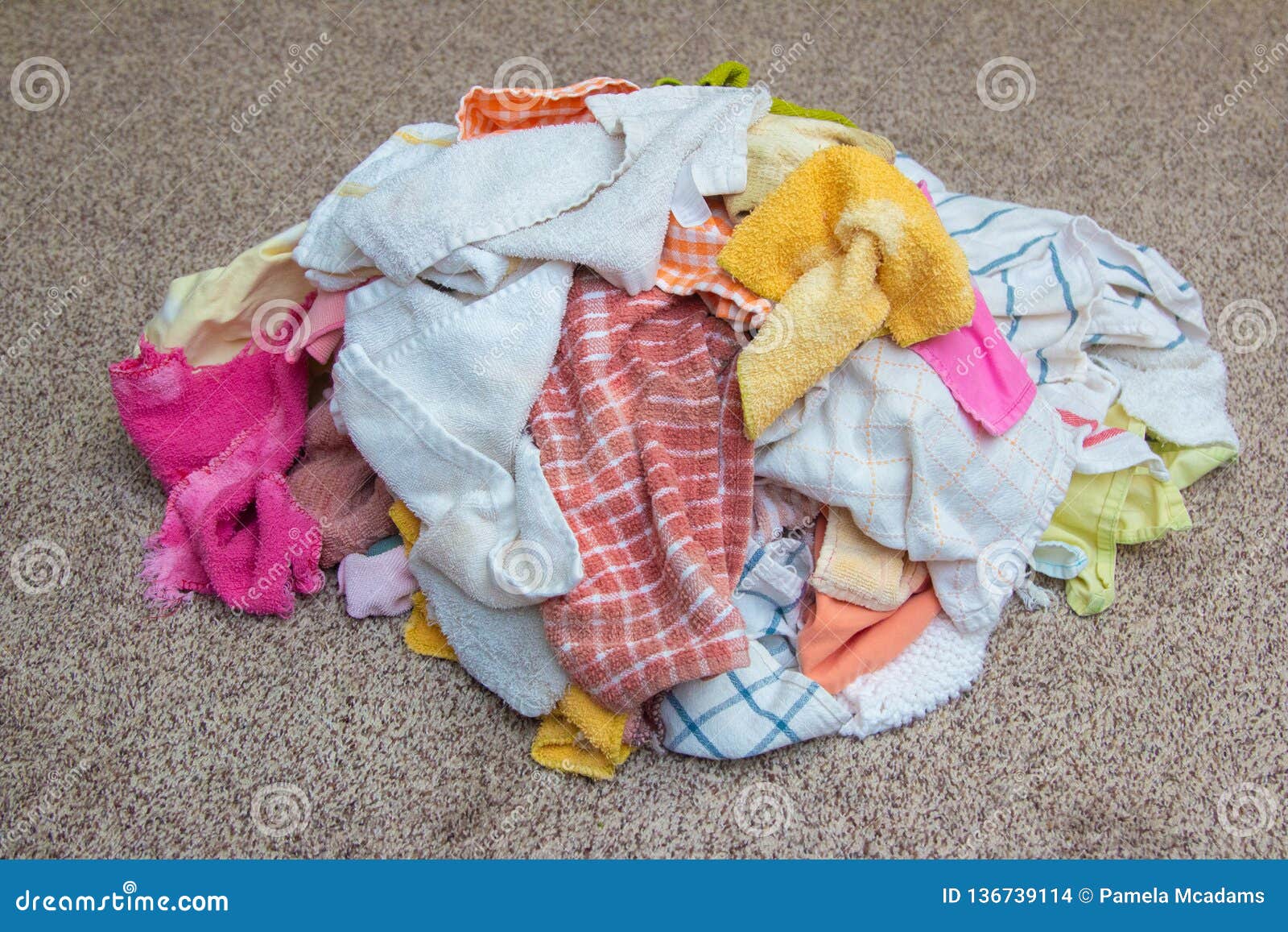 Load of Clean Hand Towels Ready To Be Folded on the Floor Stock Photo ...