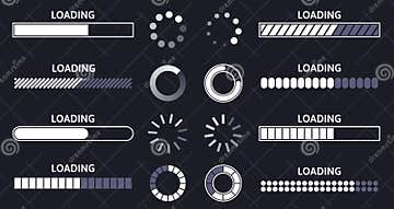 Load Indicator. Loading Status Bar, Round Buffer Download Progress and Line Upload or File ...