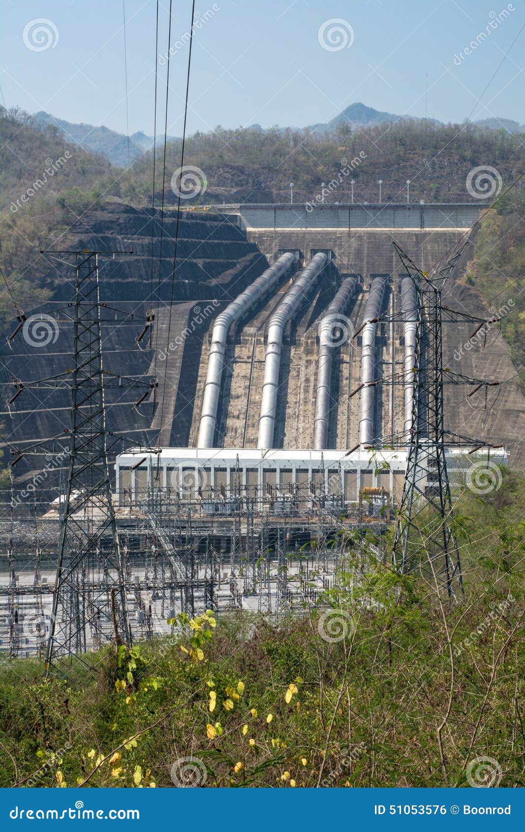 Load Power Plant of Large Dams on the River Vertical View. Stock Photo ...