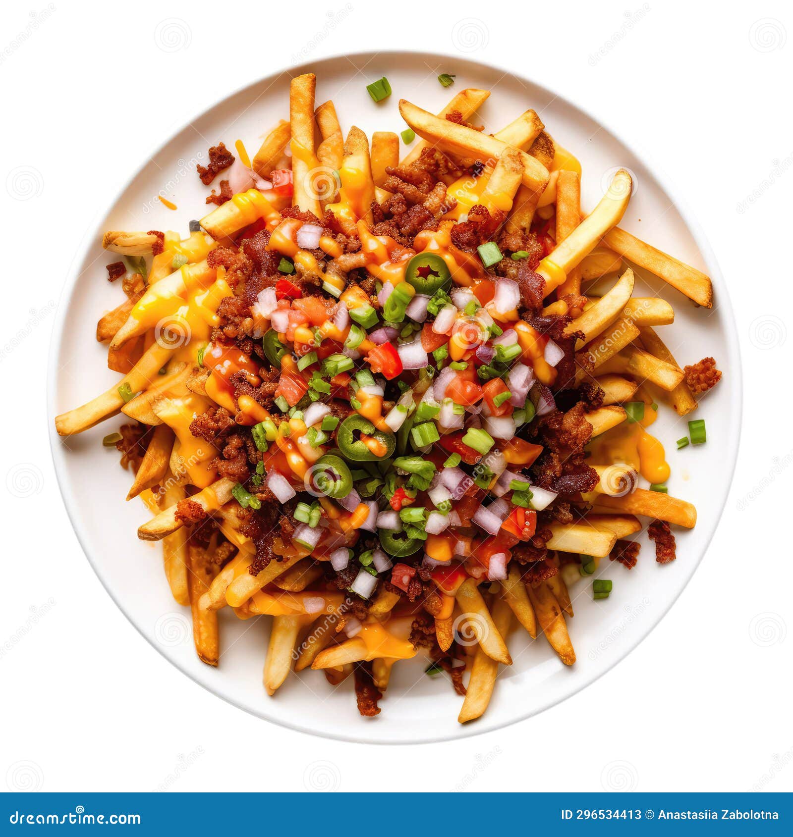 Loaded Fries on White Plate, on White Background Stock Illustration ...