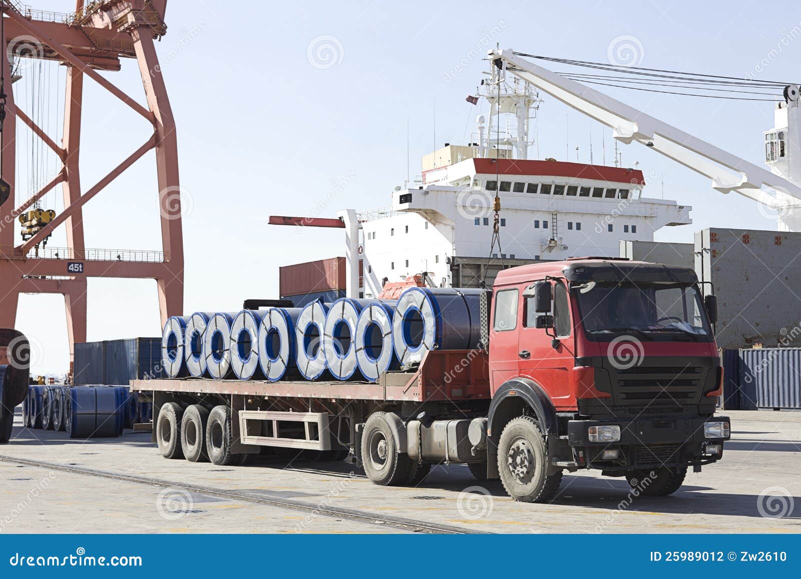 A loaded truck in harbor stock photo. Image of lifting - 25989012