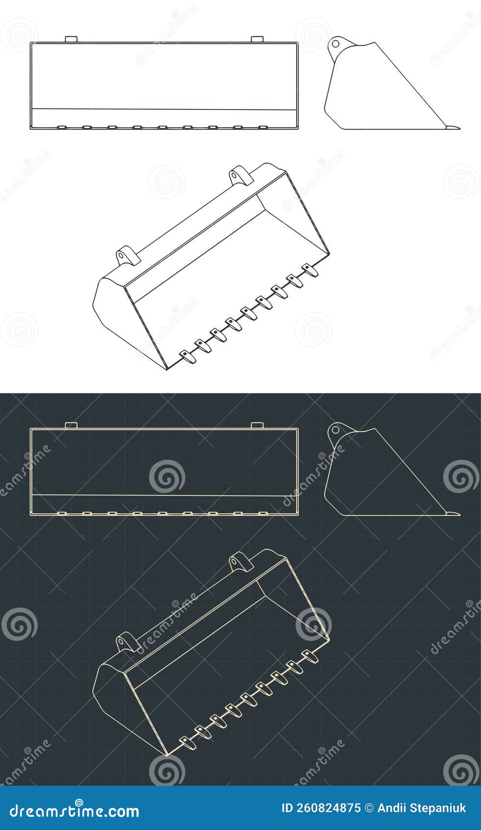 Loader bucket blueprint stock vector. Illustration of rock - 260824875