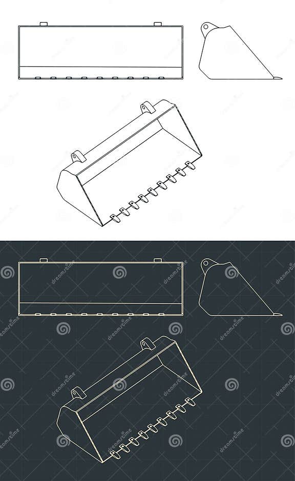 Loader bucket blueprint stock vector. Illustration of rock - 260824875