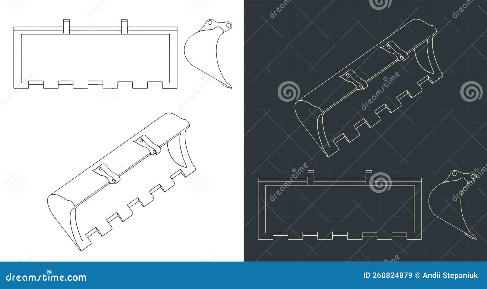 Loader bucket blueprints stock vector. Illustration of work - 260824879