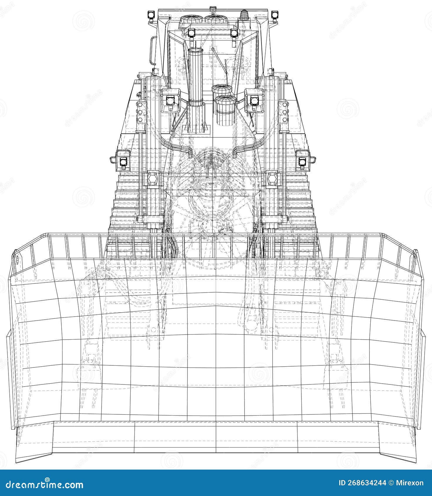 Loader or Bulldozer. Excavator Vector Illustration. Wire-frame Line ...