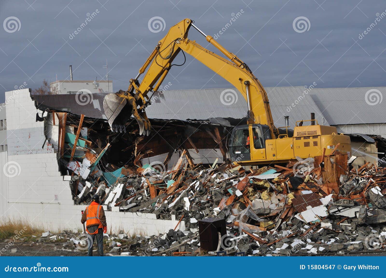 Loader Demolishing a Brick Building Stock Image - Image of excavate ...