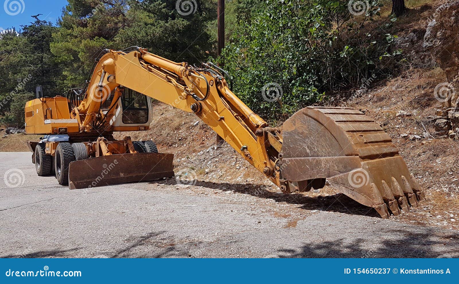 Loader Excavator Big Yellow on Forest Road Stock Image - Image of ...