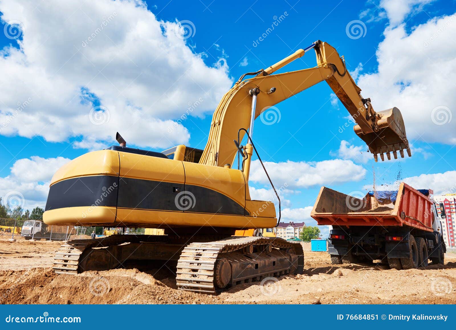 Loader Excavator Moving Earth into Dumper Truck Stock Image - Image of ...