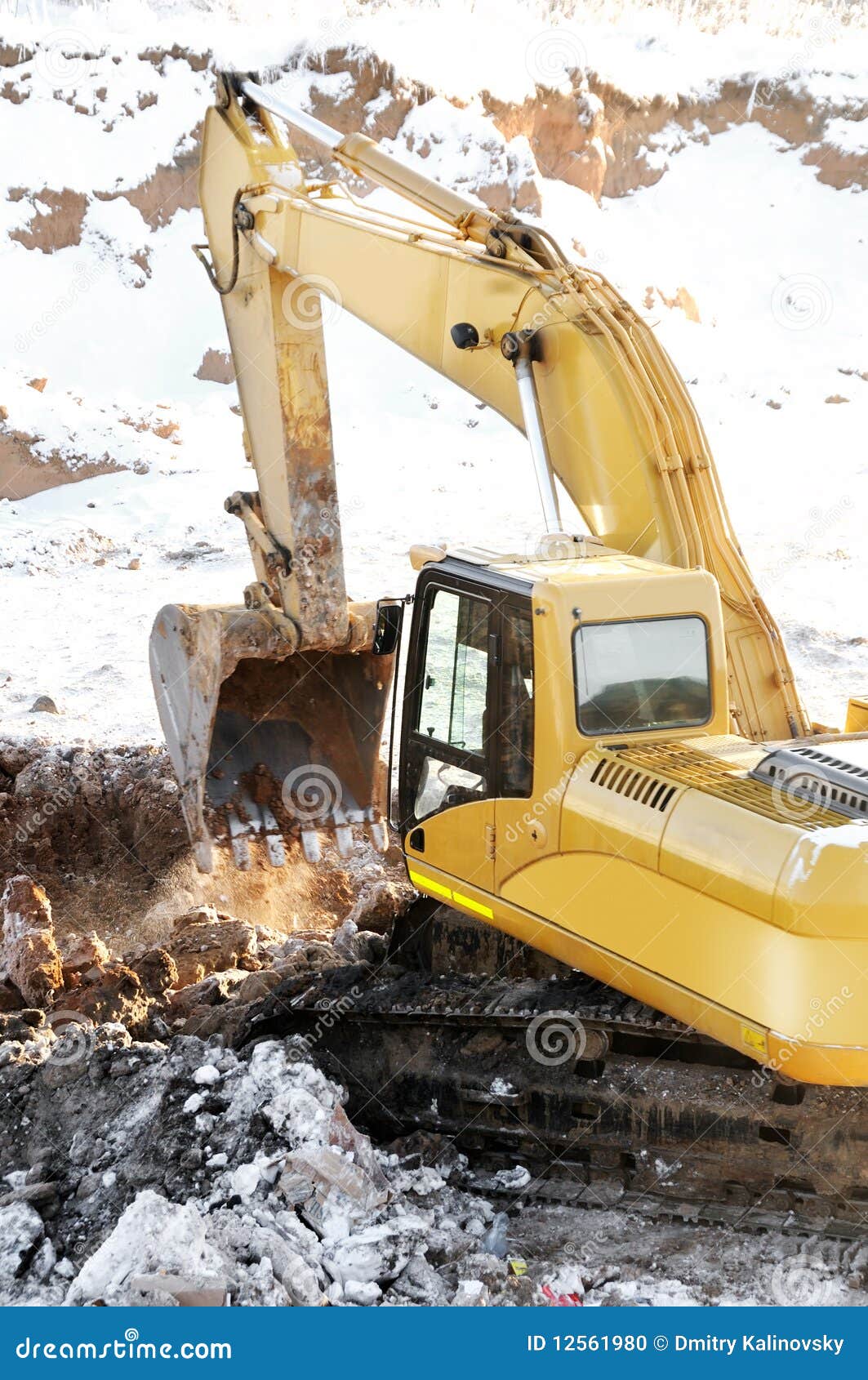Loader Excavator in Open Cast in Winter Stock Photo - Image of digger ...