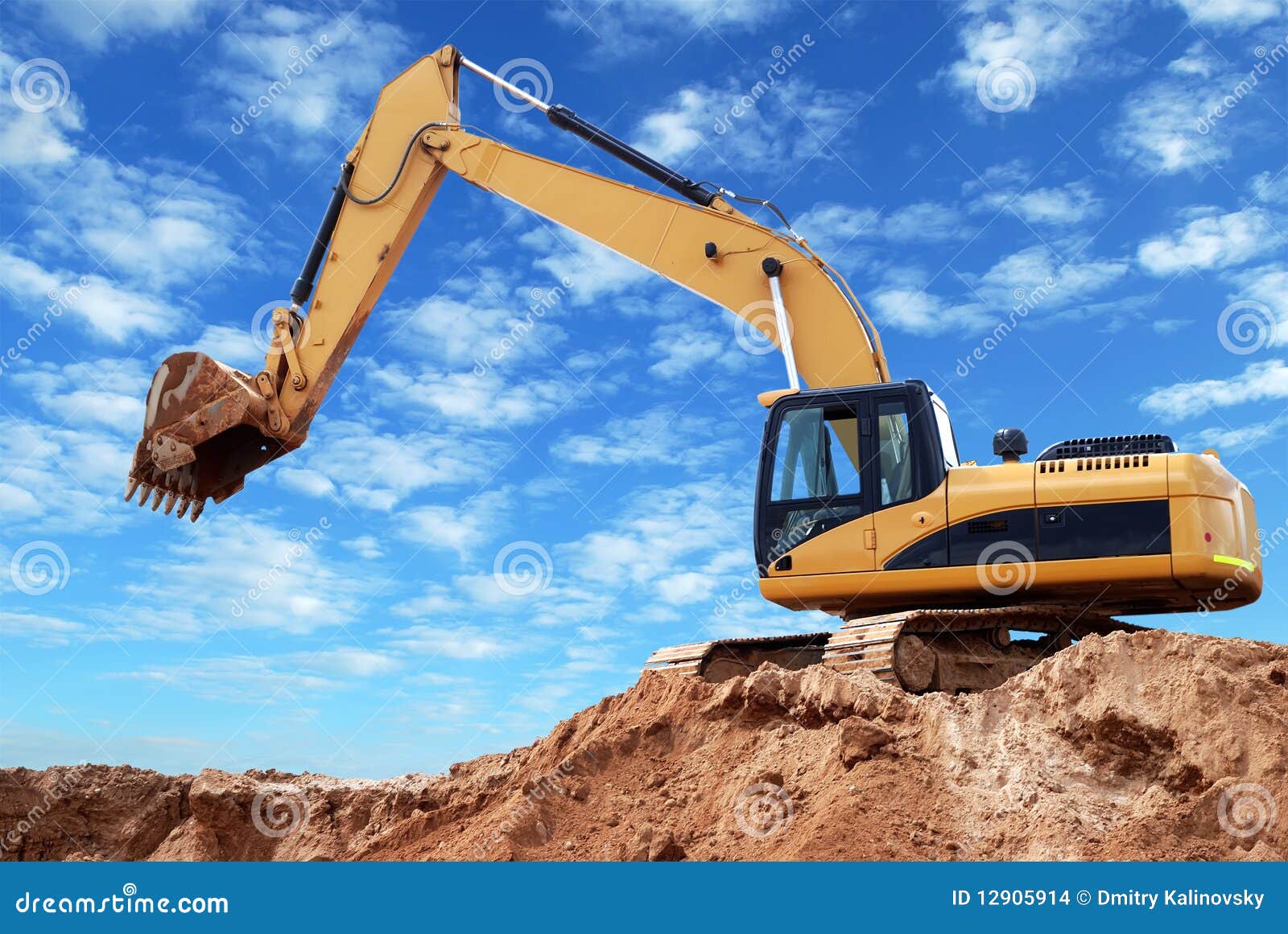 Loader Excavator with Raised Boom Stock Photo - Image of boom, loader ...