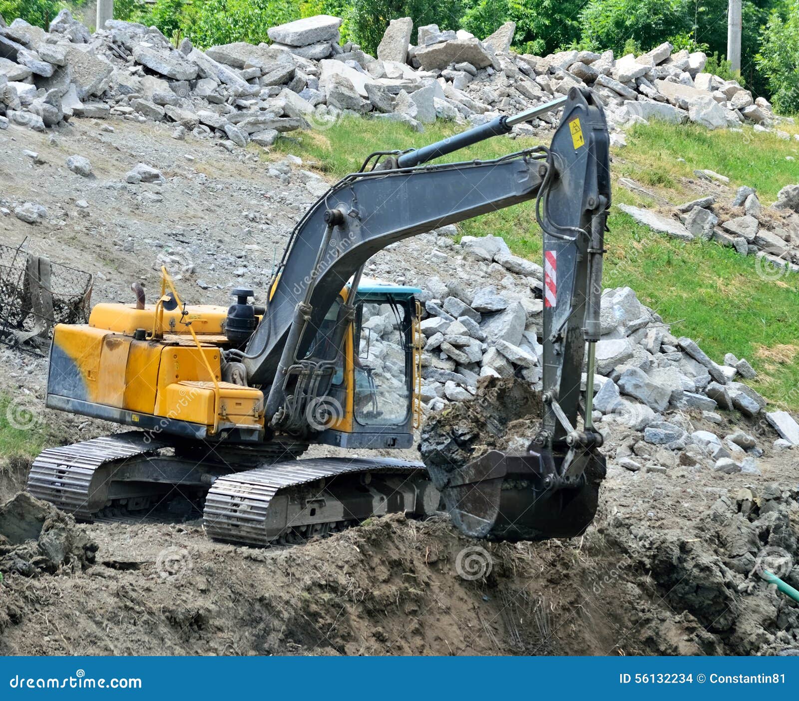 Loader Excavator with Raised Boom Stock Photo - Image of earth, digging ...