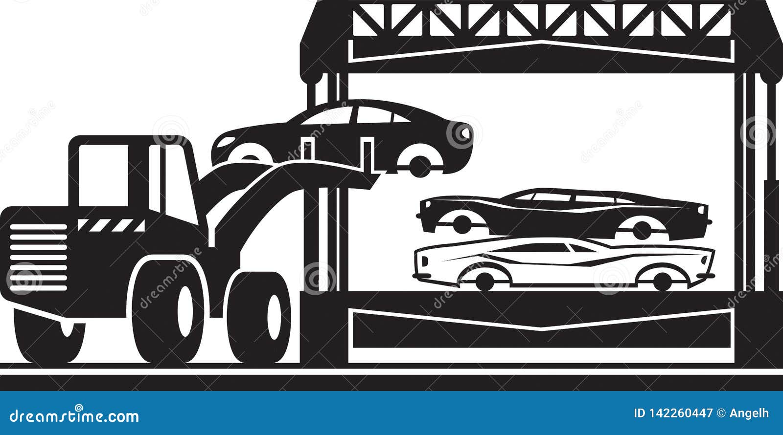 Loader Fills Car Crusher for Scrap Stock Vector - Illustration of ...